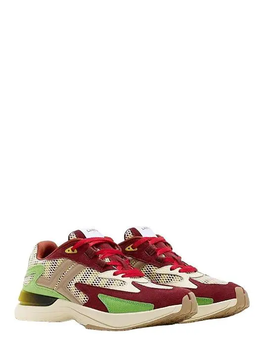 LANVIN Jla Mesh & Metallic Leather Sneakers - Burgundy/green