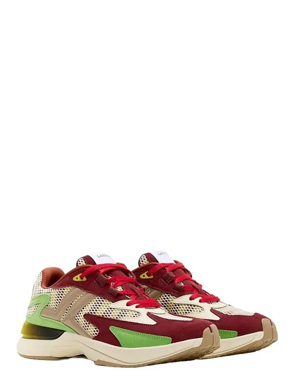 LANVIN Jla Mesh & Metallic Leather Sneakers - Burgundy/green