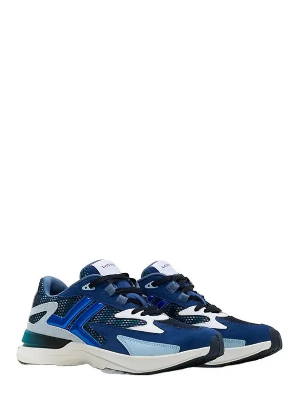 LANVIN Jla Mesh & Metallic Leather Sneakers - Dark Blue/light Blue