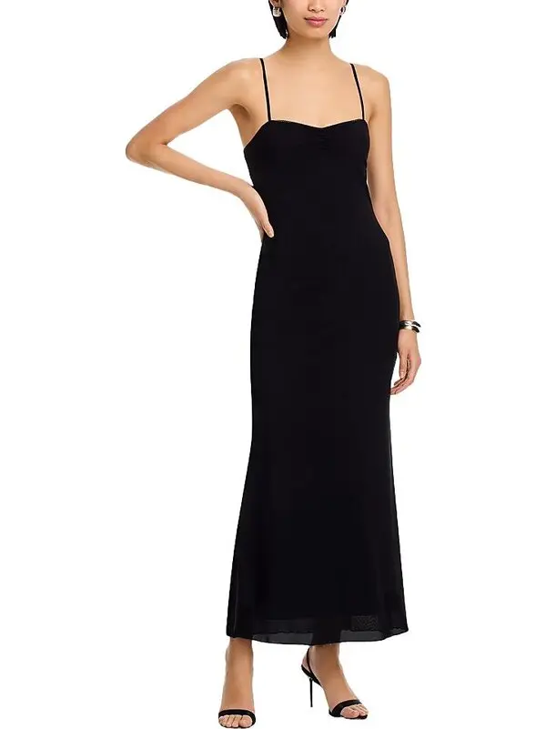 Aqua Solid Mesh Maxi Dress - Black