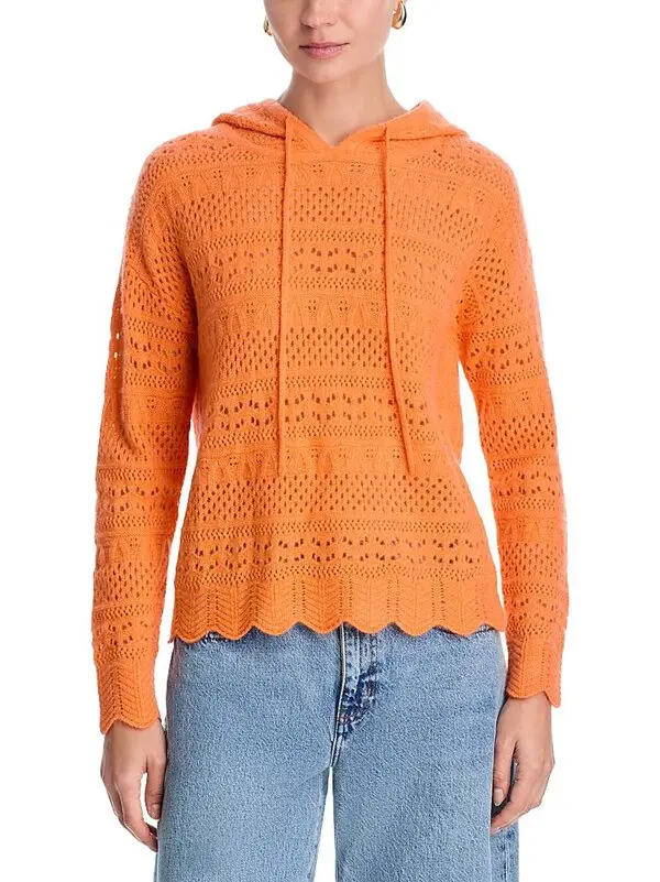 Bloomingdale'S Pointelle Hoodie Sweater - Orange Sherbert