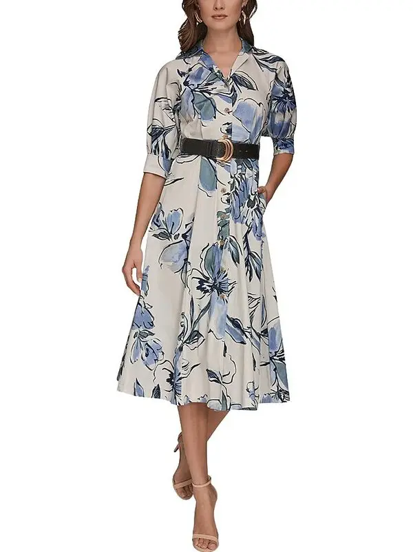 Donna Karan New York Puff Sleeve Midi Shirt Dress - Tempest Multi
