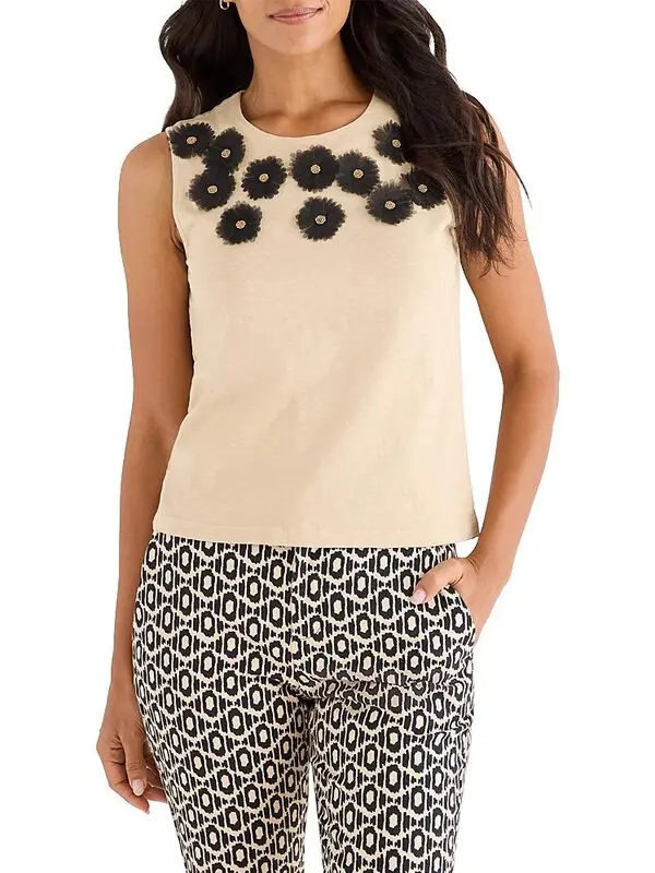 NIC+ZOE Organza Applique Tank - Neutral Multi