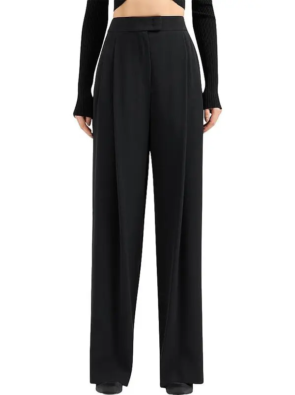 Emporio Armani Pleated Waist Satin Trousers - Black