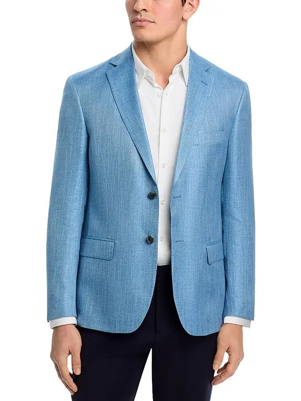 Bloomingdale'S Viscose Bamboo Textured Regular Fit Classic Jacket - Light Blue