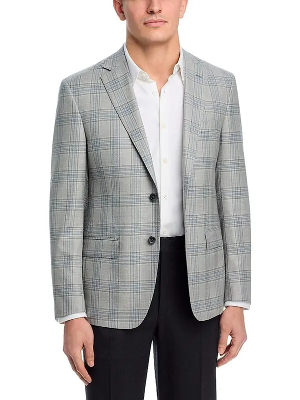 Bloomingdale'S Regular Fit Plaid Jacket - Light Grey/ Blue