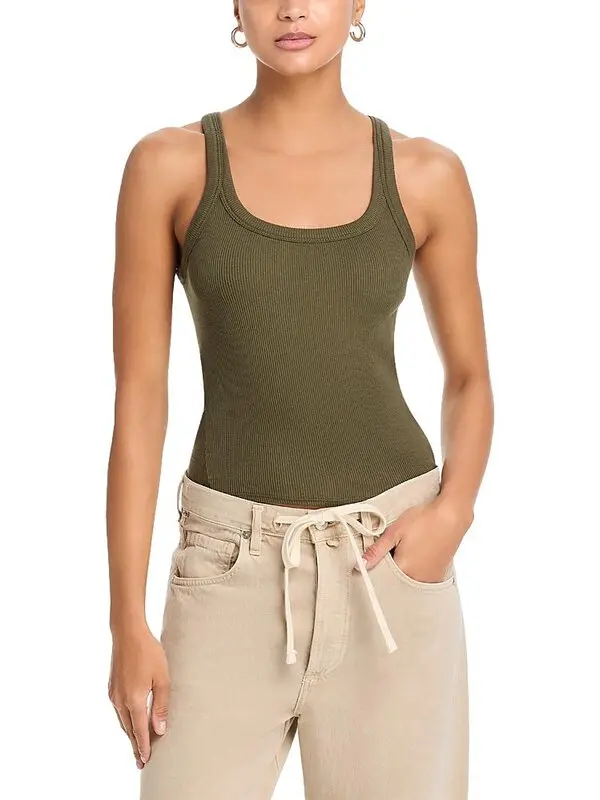 Rag & Bone The Essential Rib Wide String Tank Top - Dark Olive