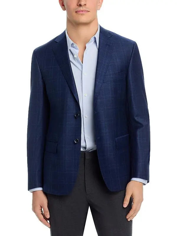Bloomingdale'S Regular Fit Plaid Jacket - Navy W/ Blue