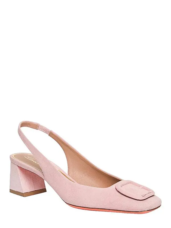 Santoni Suede Slingback With Block Heel - Pink