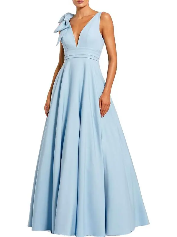 Mac Duggal Sleeveless Plunge Neck Ball Gown With Bow - Powder Blue