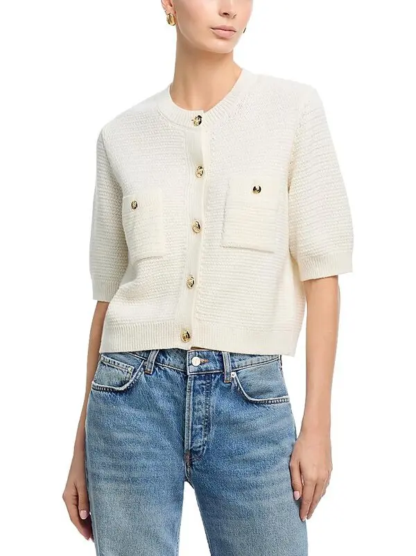 ANINE BING Christa Short Sleeve Cardigan Sweater - Ivory