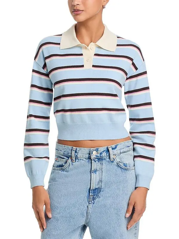 Aqua Striped Knit Sweater - Sky Blue/brown/rose