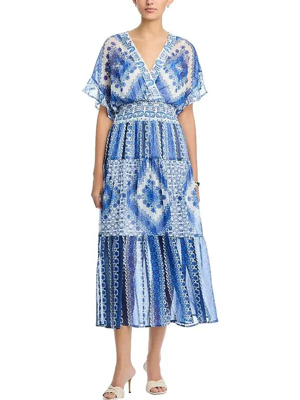 KOKO + MASON Blouson Midi Dress - Blue Tile
