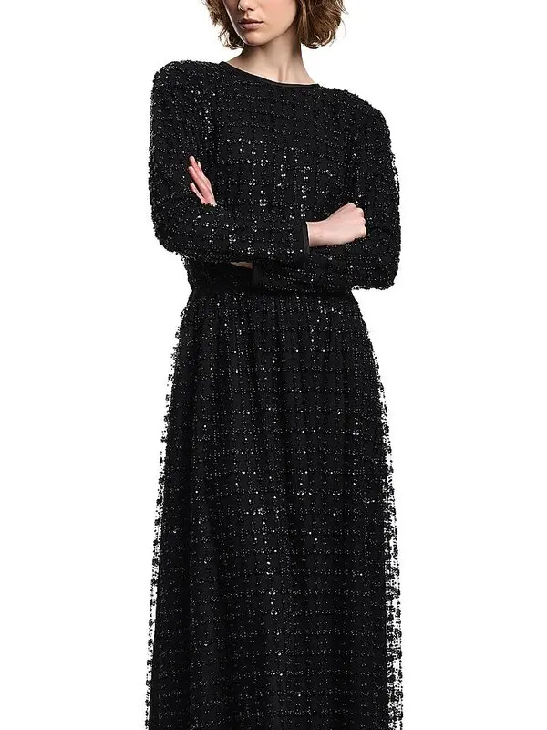 Emporio Armani Beaded Tulle Gown - Solid Black