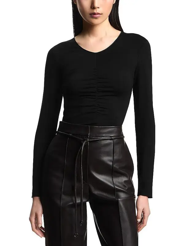 Emporio Armani Ruched Long Sleeve Top - Solid Black