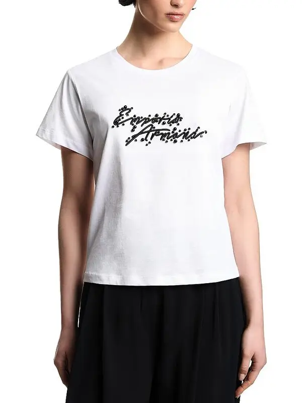 Emporio Armani Embellished Logo Tee - Solid White