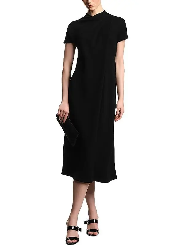 Emporio Armani Draped High Neck Dress - Solid Black