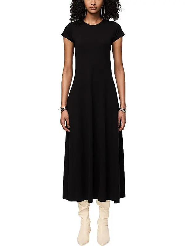 Another Tomorrow Fitted Tee A-line Midi Dress - Black