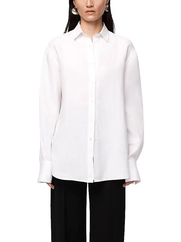Another Tomorrow Linen Oversized Shirt - White