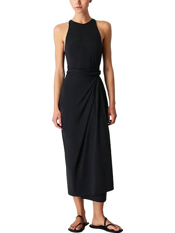 Another Tomorrow Sarong Tie Midi Dress - Black