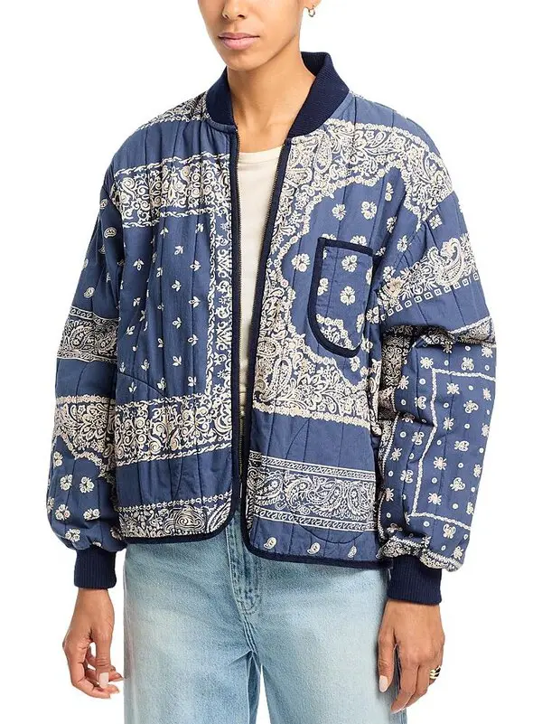 The Great. The Quilted Bomber Jacket - Navy Print