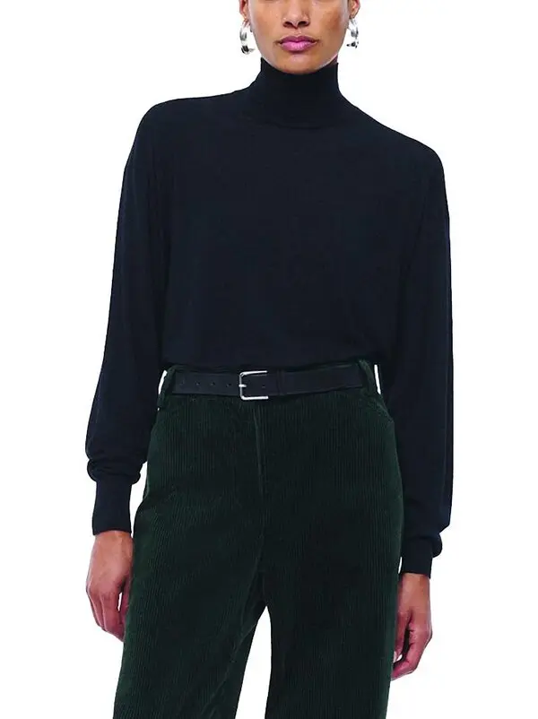 Another Tomorrow Featherweight Turtleneck Top - Black