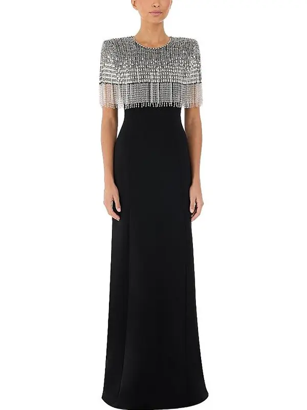 Jenny Packham Sabine Beaded-fringed Maxi Gown - Liquorice