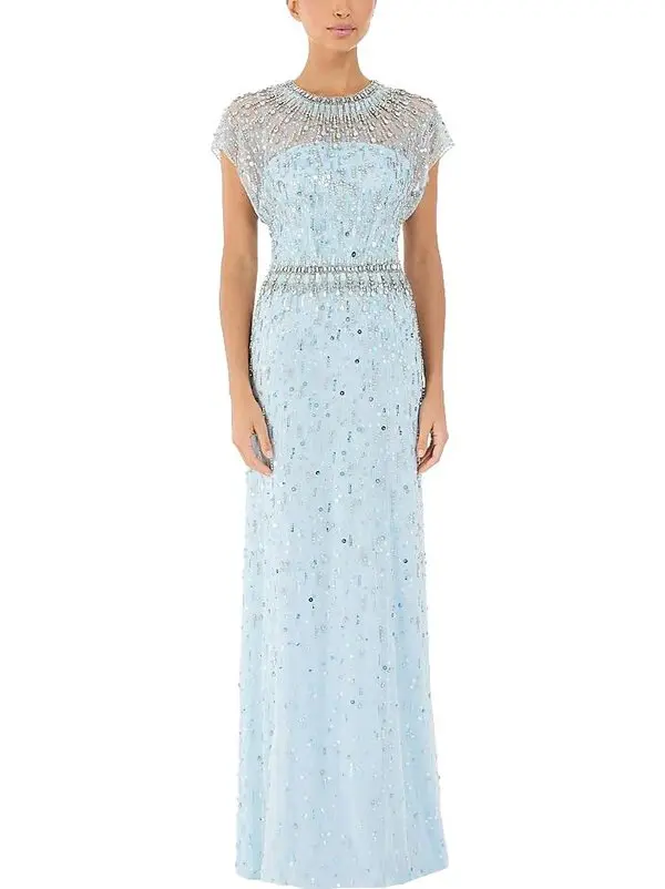 Jenny Packham Lauretta Embellished Maxi Dress - Winter Blue