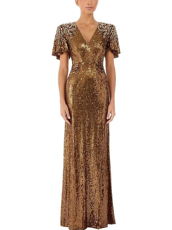 Jenny Packham Manon Sequin-embellished Gown - Bronze