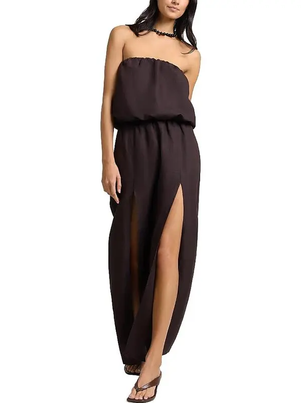 Onia Air Linen High Slit Maxi Dress - Espresso