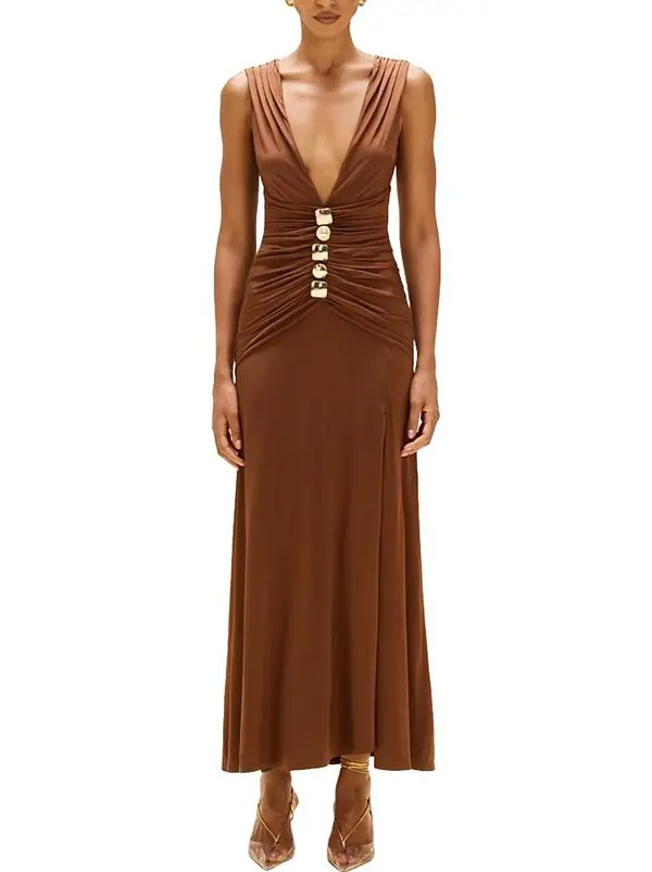 PatBO Moonlit Jersey Plunge Neck Gown - Brown