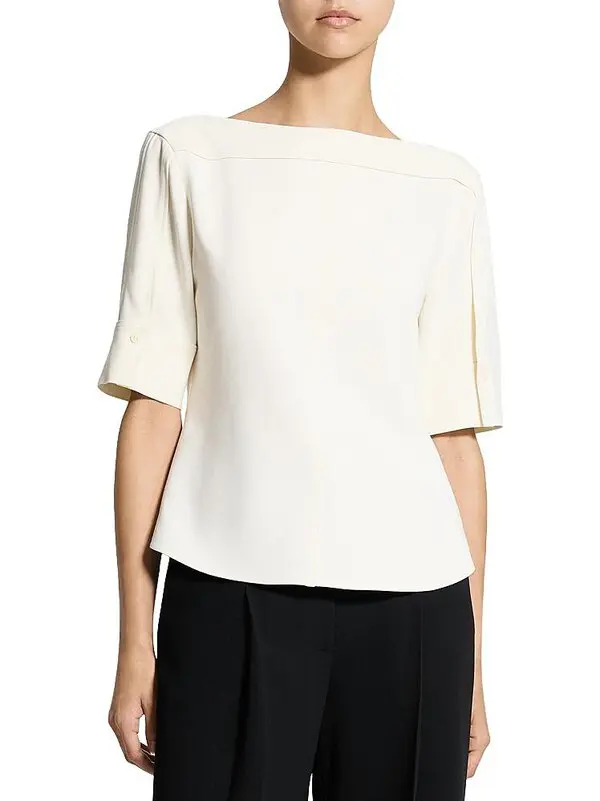 Theory Short Sleeve Boatneck Top - Rice