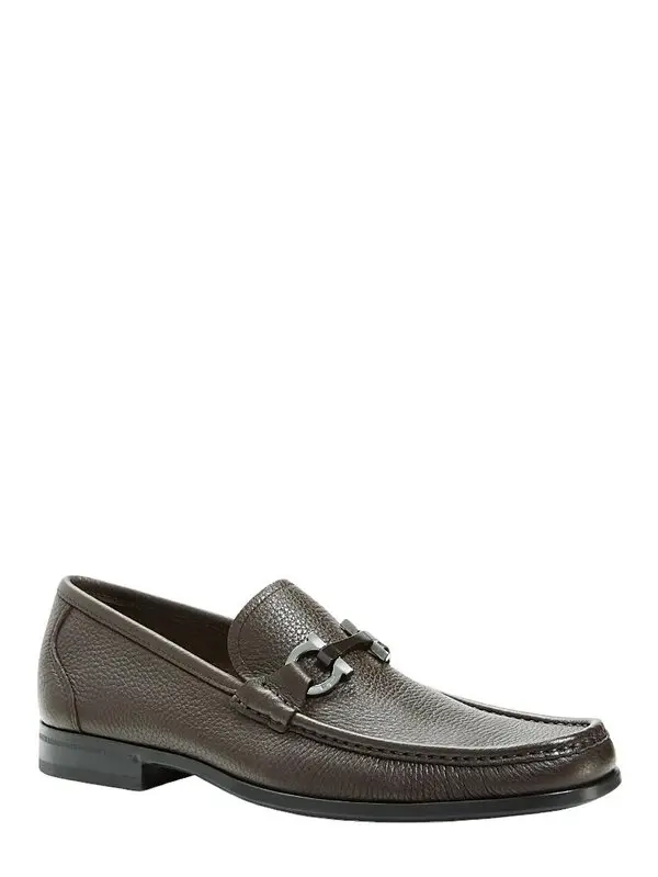 FERRAGAMO Grandioso Double Gancini Bit Leather Loafers - Dark Brown