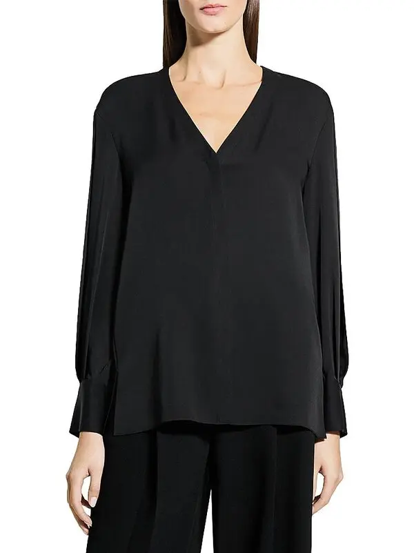Theory Silk Volume Sleeve Blouse - Black