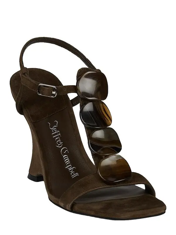 Jeffrey Campbell Embellished Wedge Sandals - Espresso Suede