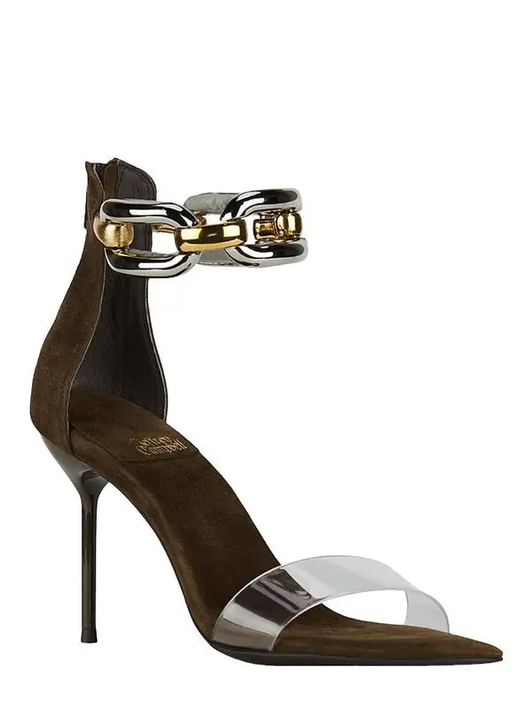 Jeffrey Campbell Cuff Link Ankle Strap Heeled Sandals - Espresso Suede Combo