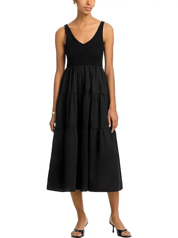 Aqua Knit Poplin Midi Dress - Black