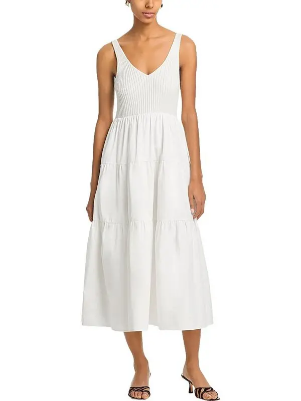 Aqua Knit Poplin Midi Dress - White