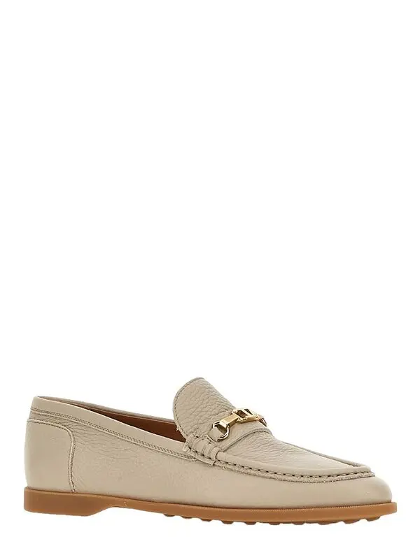 TOD'S Leather Loafer Flats - Light Beige