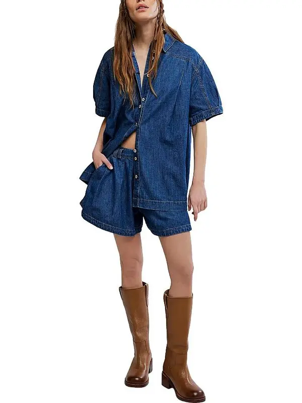 Free People Griselda Shirt & Shorts Set - Sea Dream