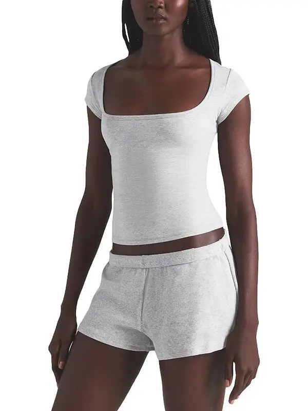SKIMS Cotton Rib Loose Shorts - Light Heather