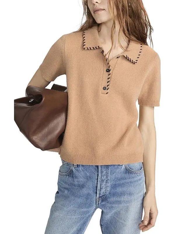 FRAME Leather Stitch Polo - Camel
