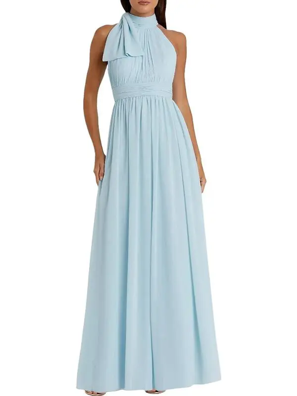 Mac Duggal High Neck Chiffon Gown - Powder Blue