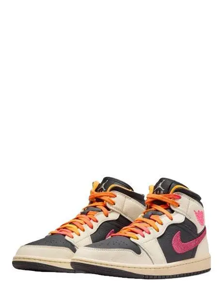 JORDAN Air 1 Mid Se Basketball Sneakers - Pale Ivory/racer Pink/black
