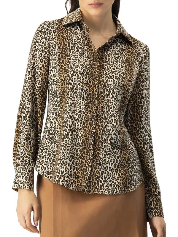 IVONNE Animal Print Satin Shirt - Brown