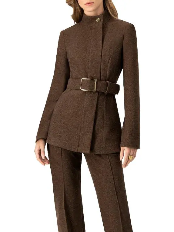 IVONNE Belted High Neck Coat - Brown