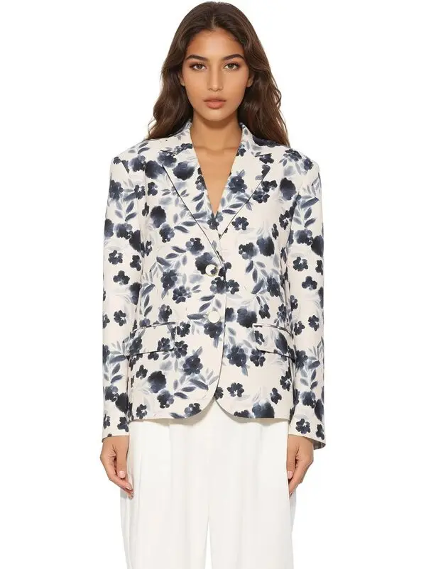 ALEXIA ADMOR Printed Boyfriend Blazer - Ivory Watercolor