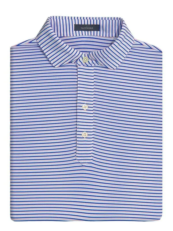 TURTLESON Dean Stripe Performance Polo - Pale Pink/marine