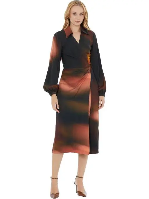 GIZIA V-neck Wrap Midi Dress - Brown