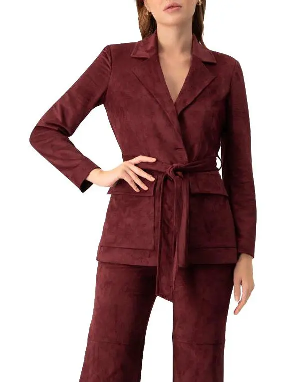 IVONNE Faux-suede Blazer With Tie Detail - Wine